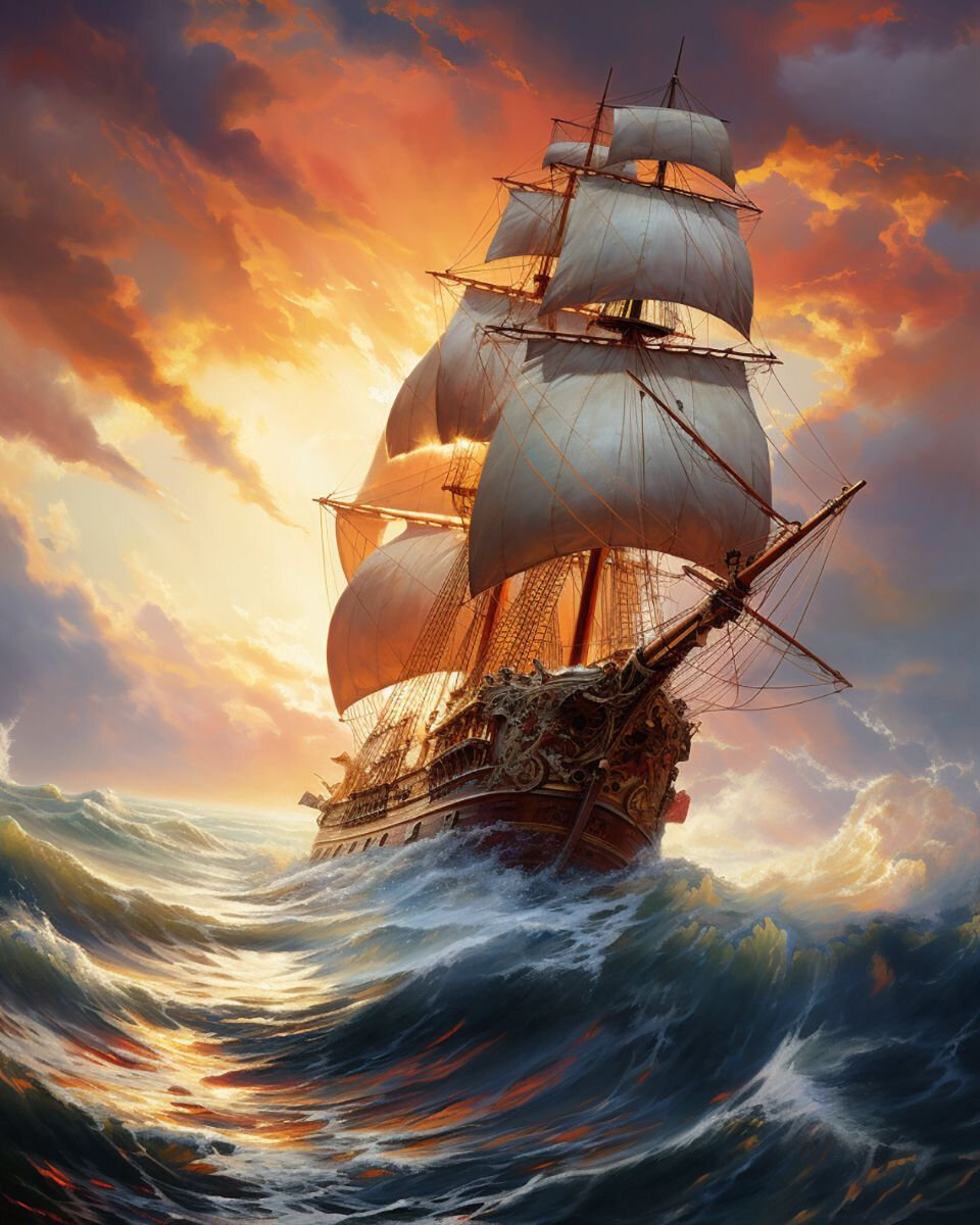 Картина по номерам корабль в море 40х50