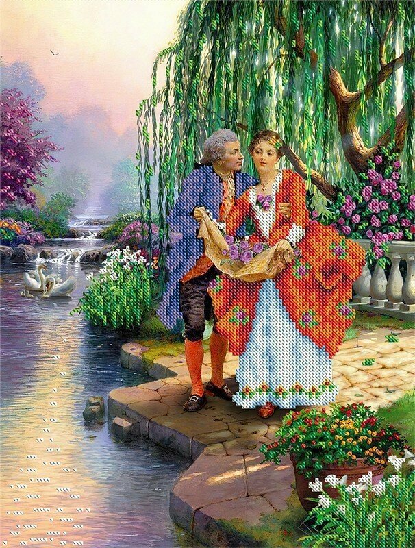 Ткань с рисунком для вышивания бисером Каролинка #ТКБЛ 3065 Галантный кавалер, Вышивка бисером, 27 х 36 см (Бисер в комплект не входит.)