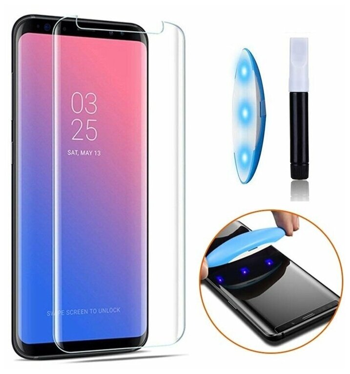 Защитное стекло с ультрафиолетовым клеем для Samsung Note 10 / для Самсунг / 9D на весь экран