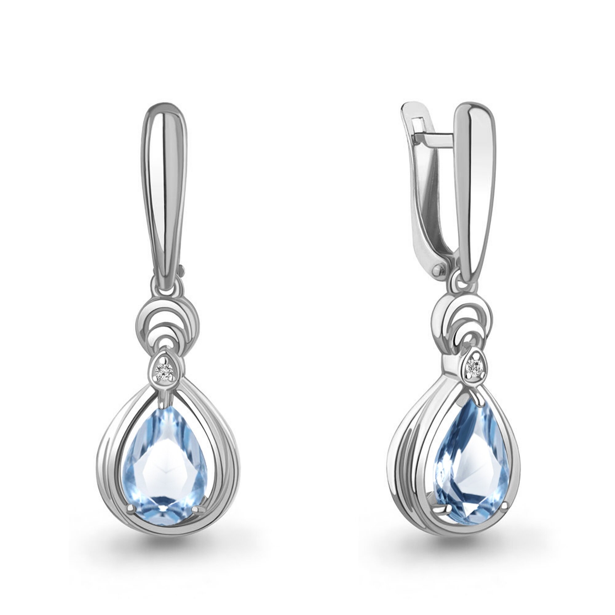 Серьги, серебро, 925 проба, родирование, фианит, топаз