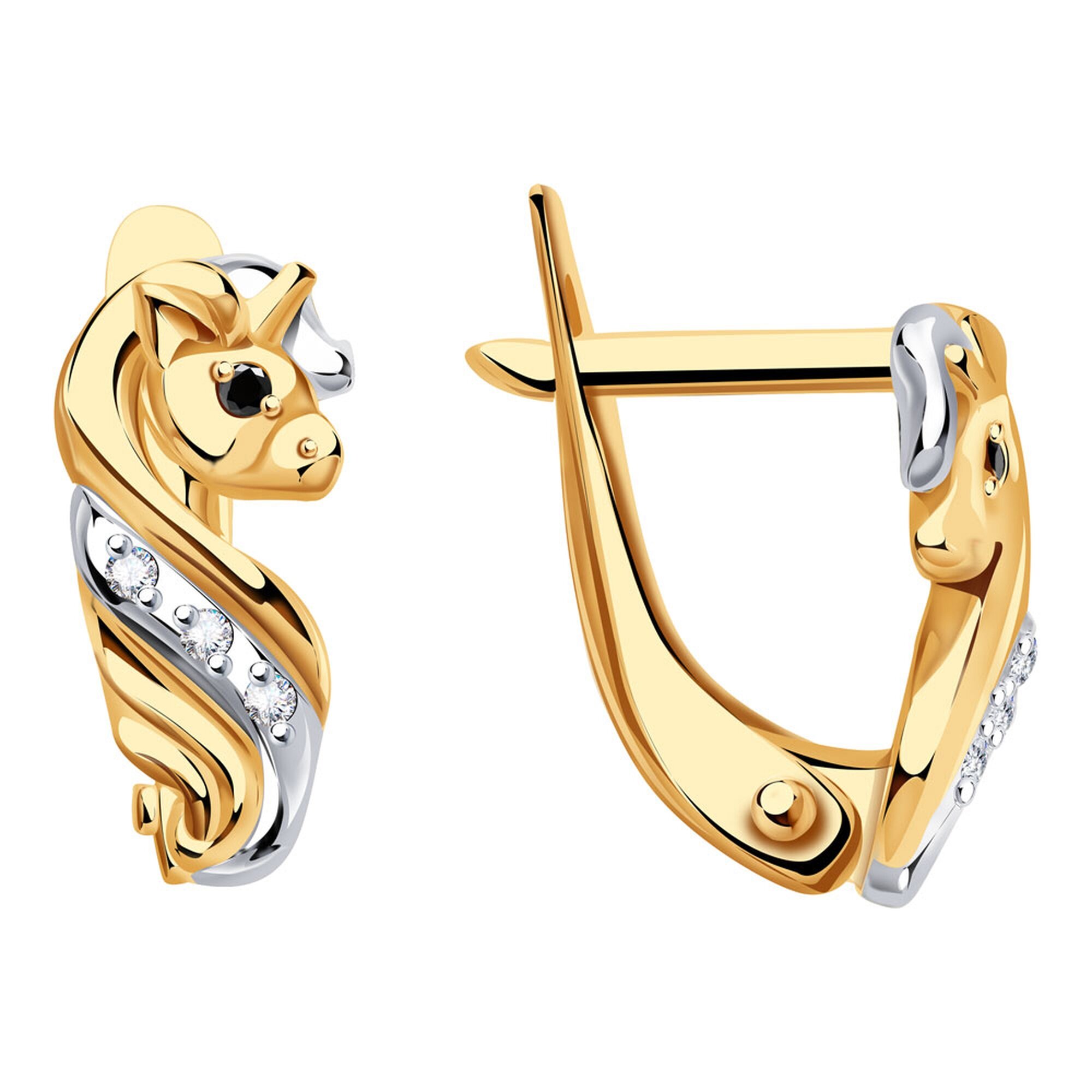 Серьги, красное золото, 585 проба, фианит