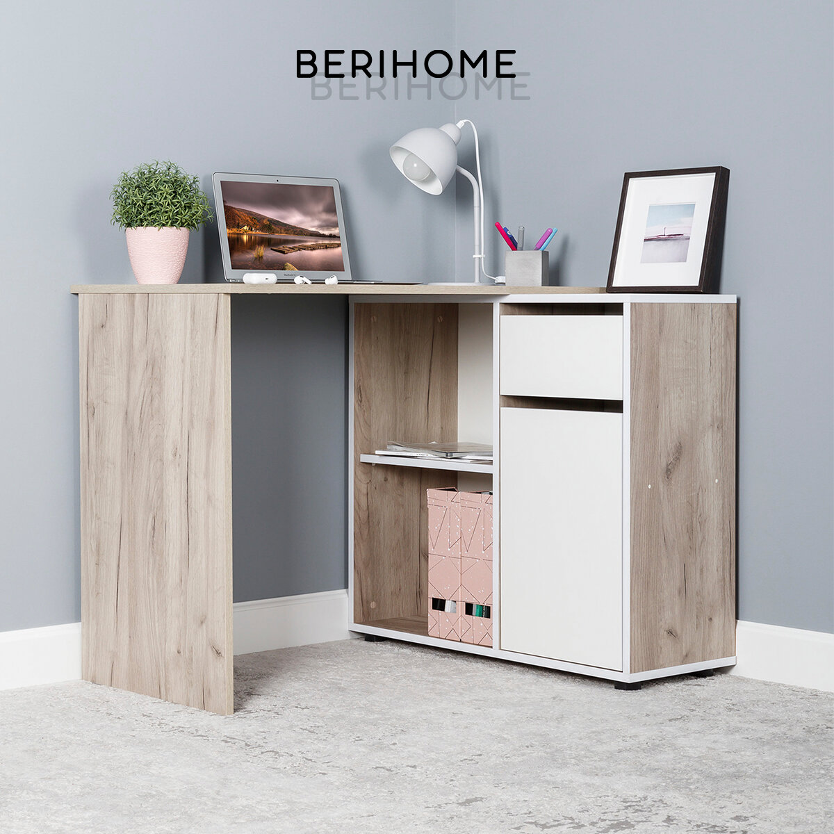 Стол письменный Санди 12.142.02 Дуб серый CRAFT, Белый PE шагрень