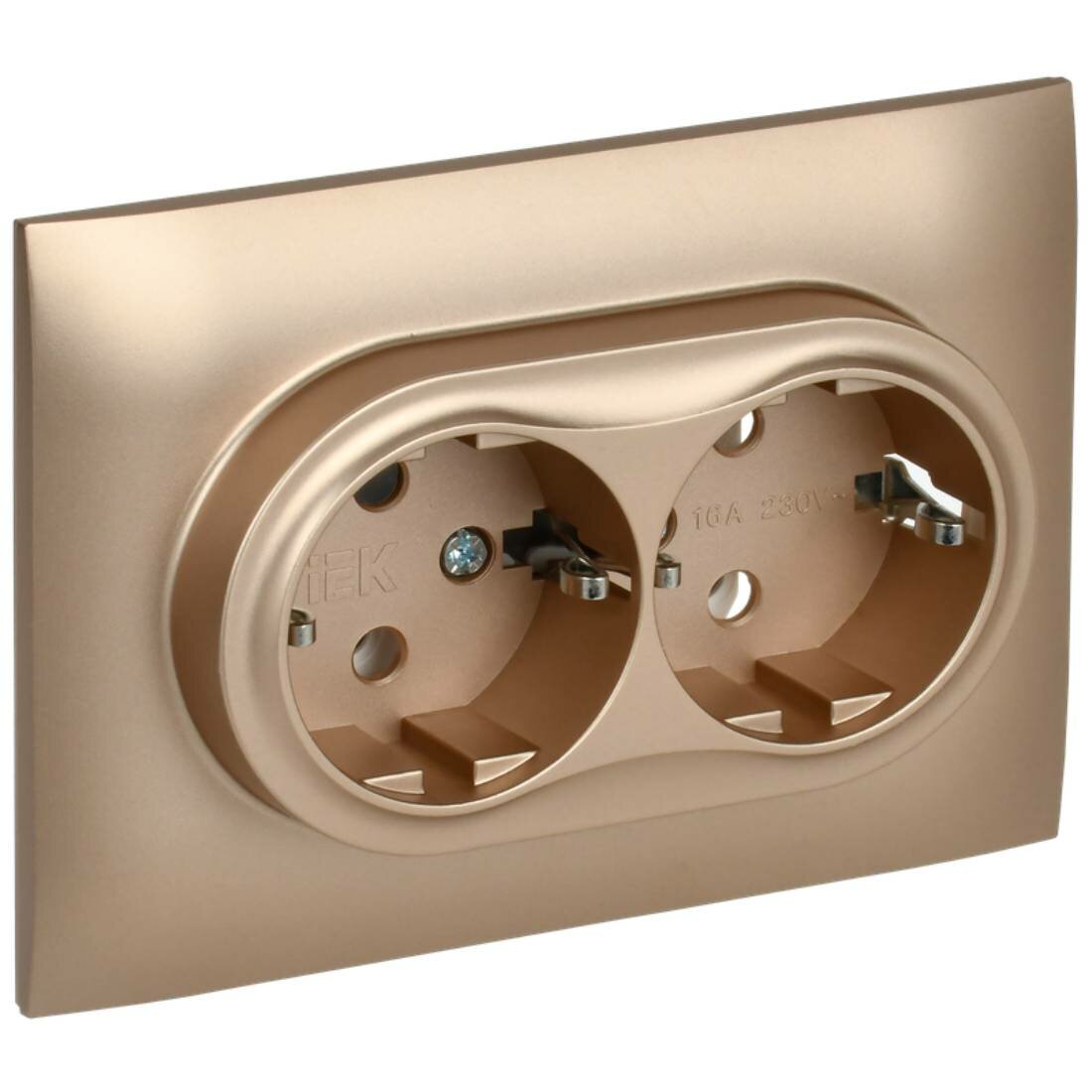 Розетка двухместная IEK SKANDY с заземлением 16А в сборе SK-R08Sa песочный SK-R21-16-K98-F