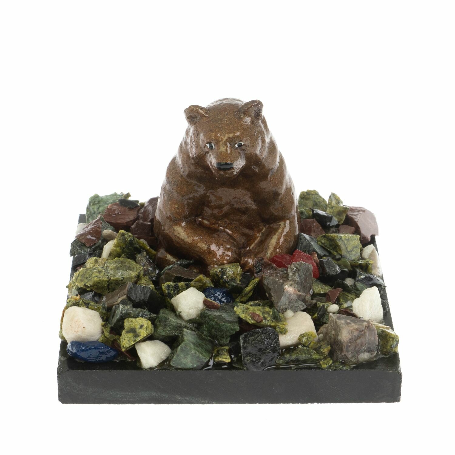 Сувенир "Мишка у камня сидящий" змеевик 116048