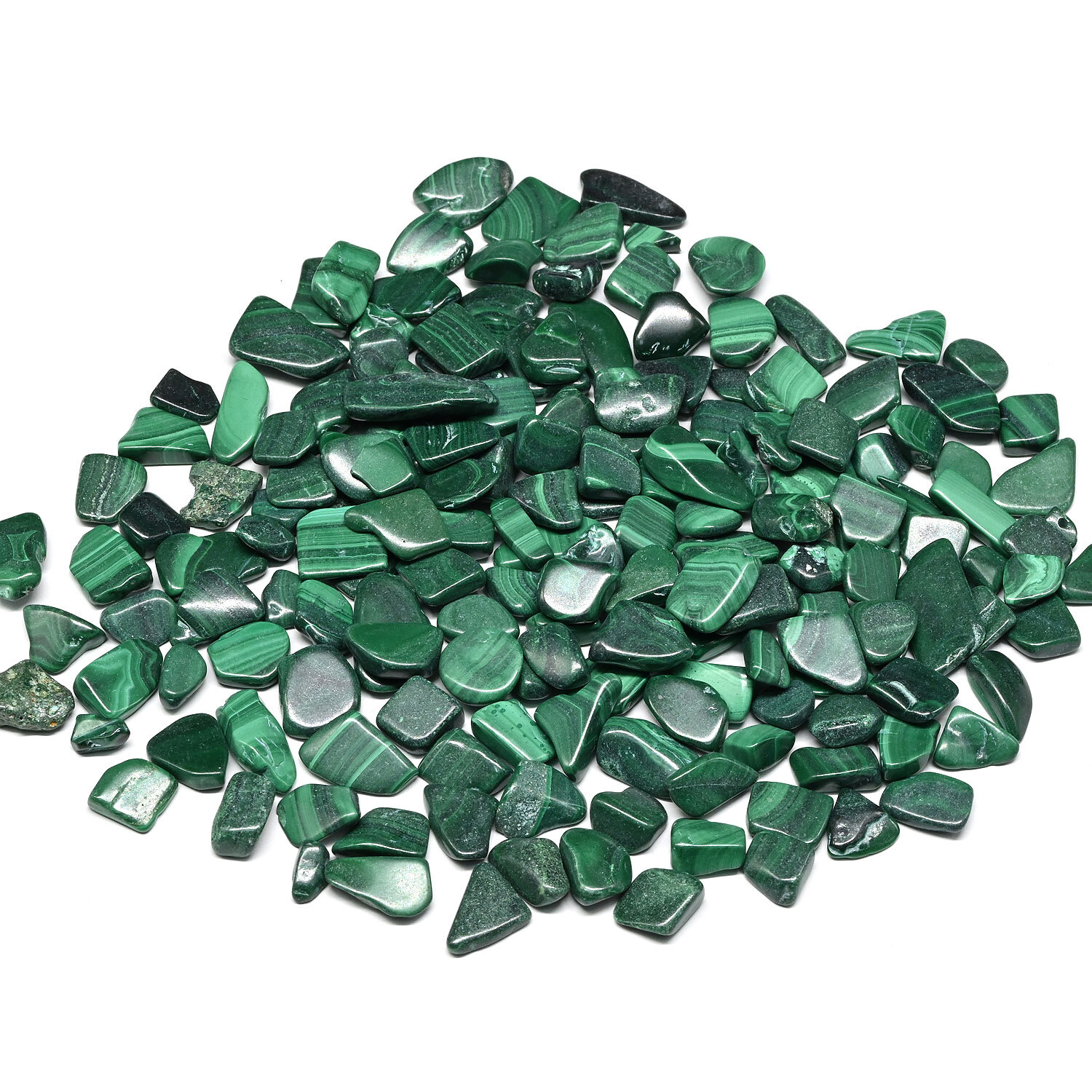 Малахит галтовка фракция 5-12мм, упаковка 100г .