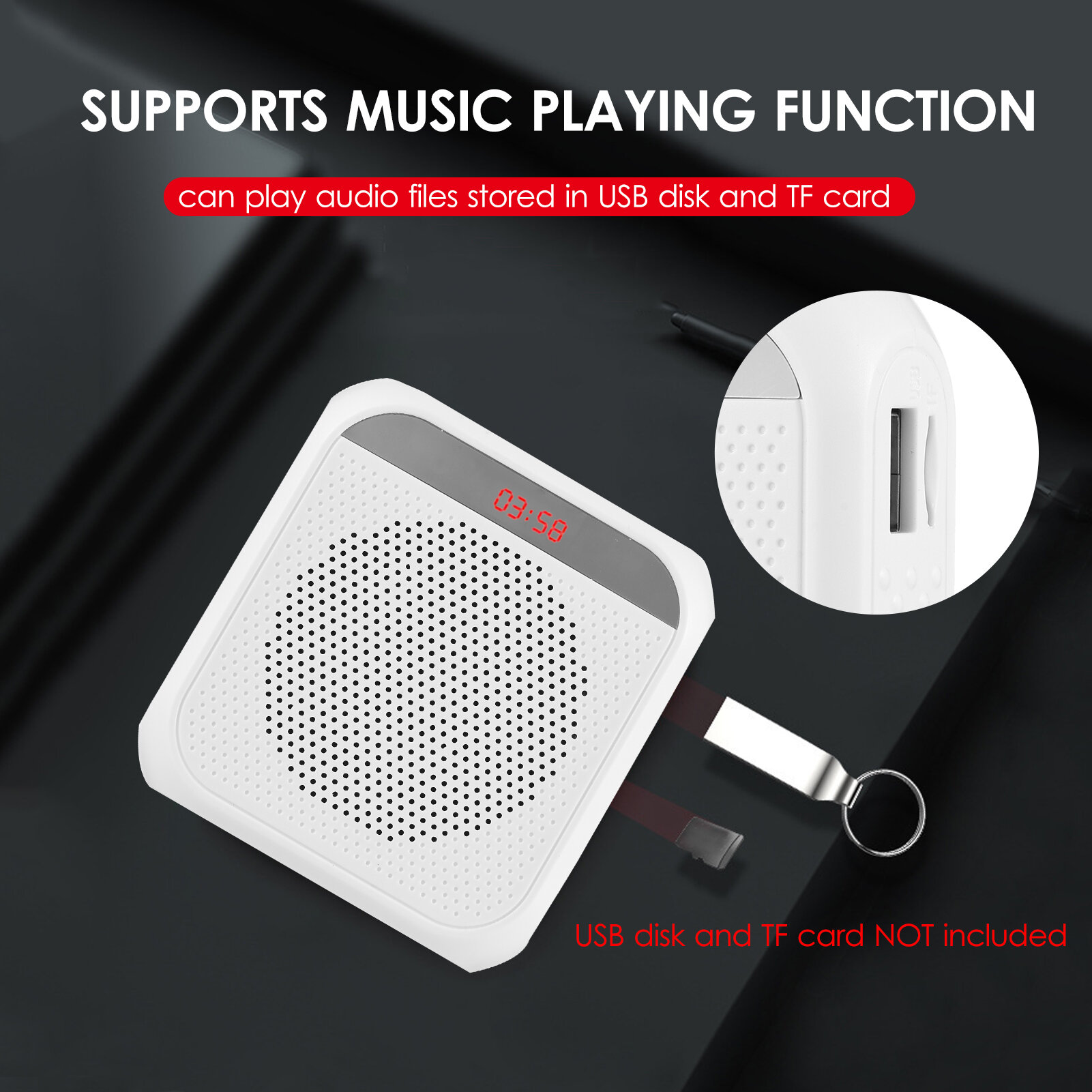 Усилитель звука, портативный перезаряжаемый мини-усилитель голоса, светодиодный дисплей с функцией записи микрофона, проводной головной микрофон и поясной ремень для обучения пению, презентации