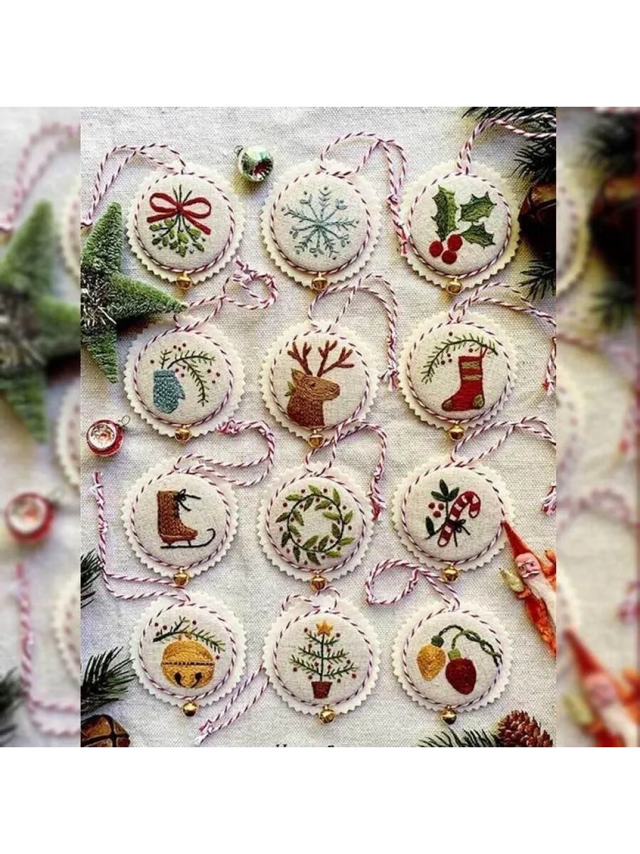 12 наборов вышивки новогодние шары с иглами для начинающих