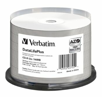 Диск CD-R Verbatim 700 МБ 52x cake box 43756 (50 штук в упаковке)