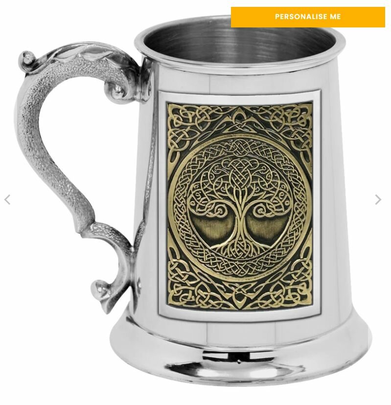 Кельтский Танкард (пивная кружка из пьютера и латуни) с рельефным изображением Древа жизни.