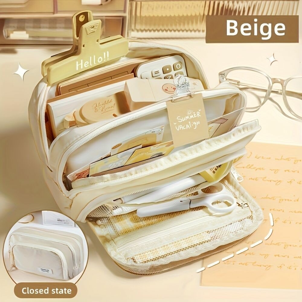 1 портативный пенал большой емкости -вместительная коробка для канцелярских принадлежностей, подходящая для офиса, школы, мужчин, женщин -портативная косметичка