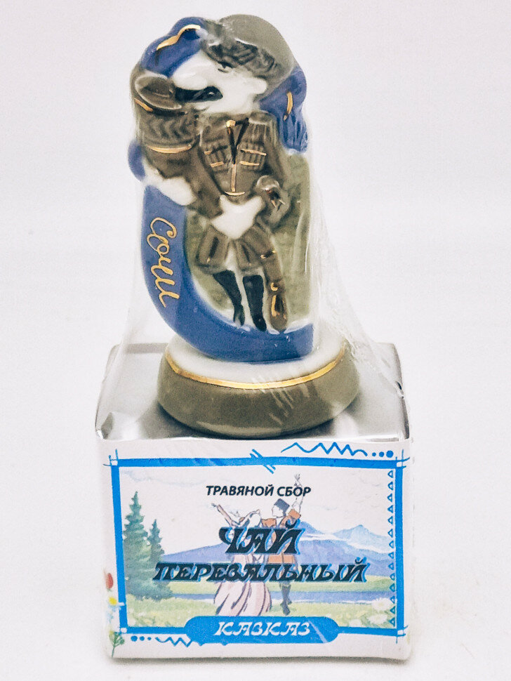 Краснополянский чай "Перевальный" 40гр Кавказ с сувениром Джигитик Сочи - подставка под зубочистки