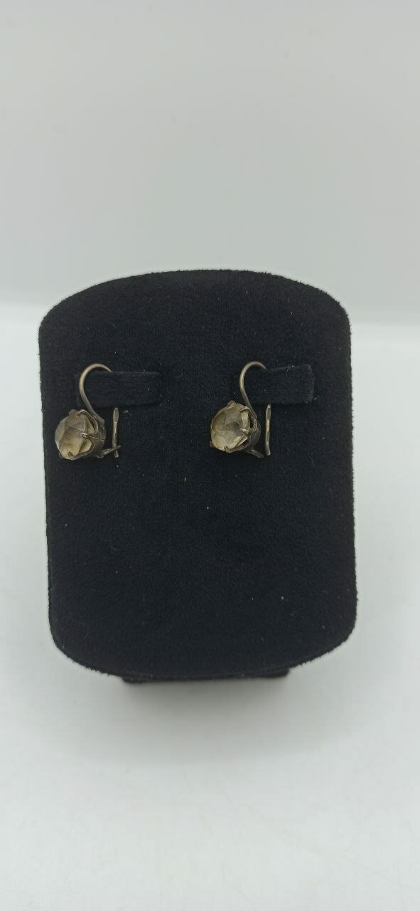 Серьги петелька с цитрином винтажные советские, СССР