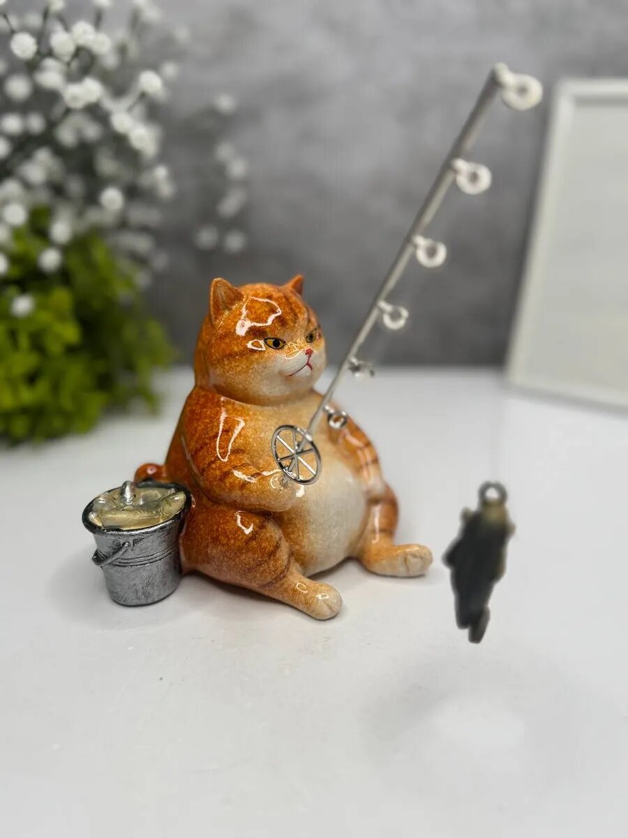Фигурка Декоративная коллекционная "Кот-рыболов" полистоун 10 см — фото 1