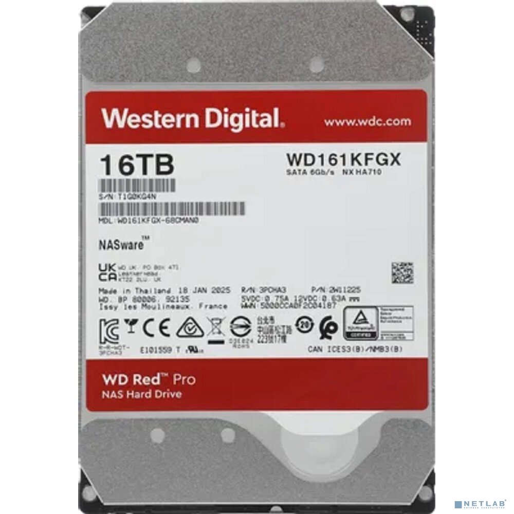 16TB WD Red Pro (WD161KFGX) {Serial ATA III, 7200- rpm,512Mb, 3.5"}