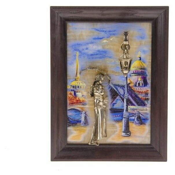 Картина Девушка с зонтом. Набережная. Мост (ВхШхД 25см./19см./7см.)