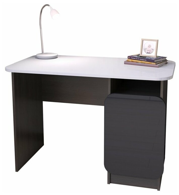 Письменный стол Мебелеф-6 с тумбой, МДФ, ЛДСП, бело-черный глянец