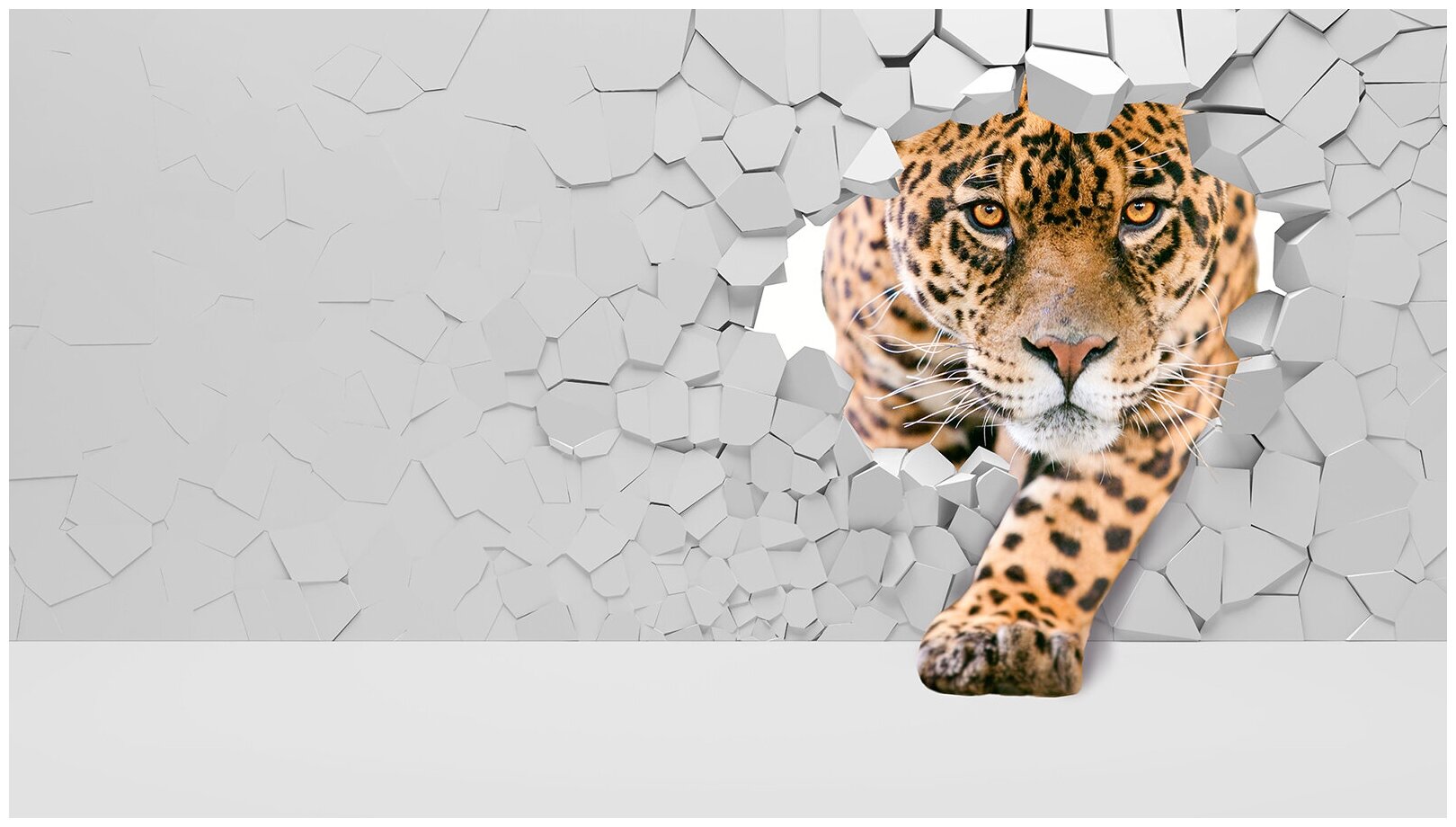 Фотообои Уютная стена "Леопард 3D" 480х270 см Виниловые Бесшовные (единым полотном)