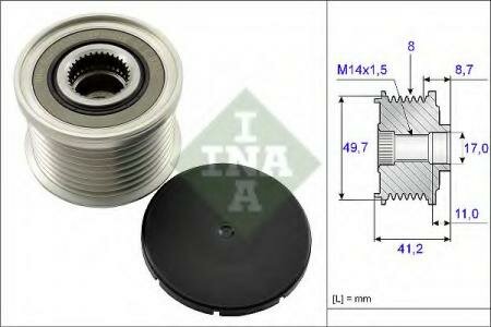 Шкив генератора JEEP: GRAND CHEROKEE II (WJ, WG) 99-, GRAND CHEROKEE III 05-, GRAND CHEROKEE II (WJ, WG) 99- INA 535014110