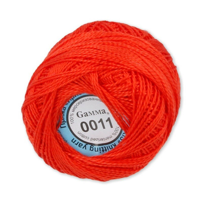Пряжа "Gamma" Ирис 100% хлопок 10 г 82 м №0011 оранжево-красный
