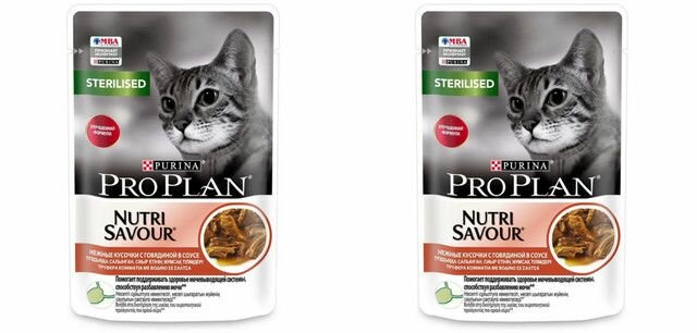 Pro Plan влажный корм для взрослых стерилизованных кошек и кастрированных котов, с говядиной в соусе, 85 г, 2 шт