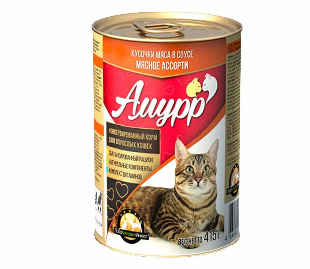 Амурр Консервы для кошек в соусе мясное ассорти, 415, 3 шт