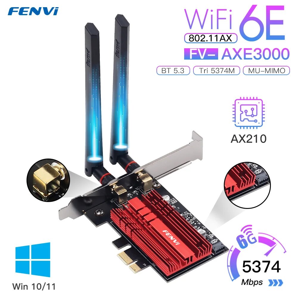 Intel AX210 Wi-Fi 6E сетевая карта FV-AXE3000