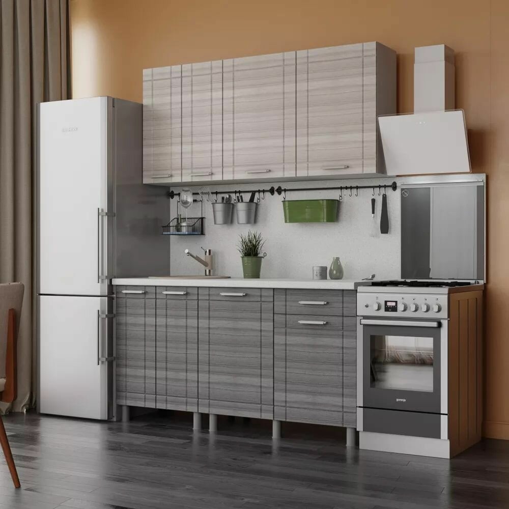 Кухня Бомбей 1.6 м Сандал белый/Сандал серый со столешницей антарес 26 мм 1600х600х2170 тэкс