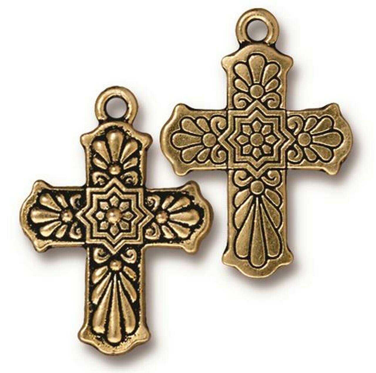 Подвеска, 29.5х21х4мм, TierraCast, Крест Талавера, базовый материал - оловянный сплав, позолоченный с чернением, 1 шт.