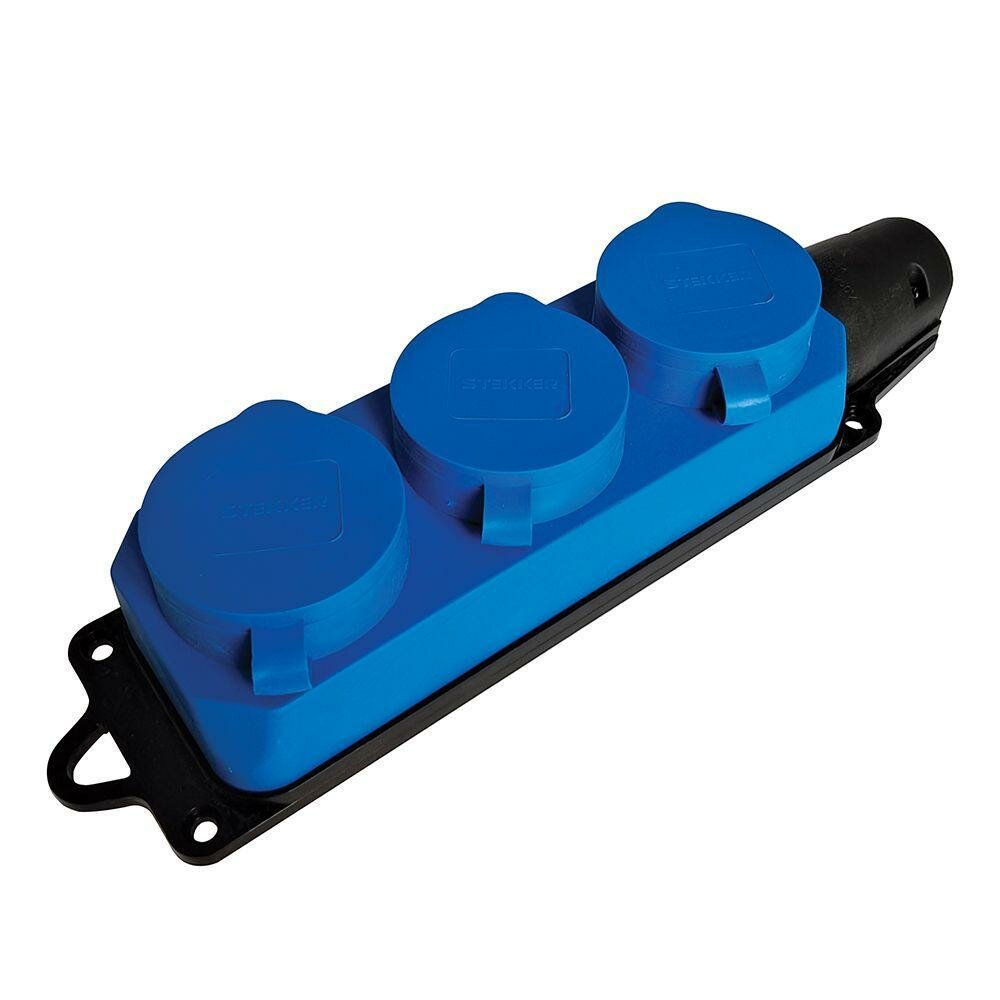 Розетка переносная тройная 2P+PE Stekker Одри с крышкой синий RST16-23-44-4 49403, цвет Синий/, материал /