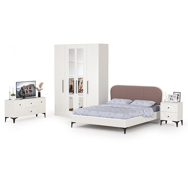 Валенсия Спальня № 44, цвет ЛДСП белый шагрень/МДФ белый шагрень/ткань велутто 19, ортопед есть, сп. м. 1600х2000 мм, б/м