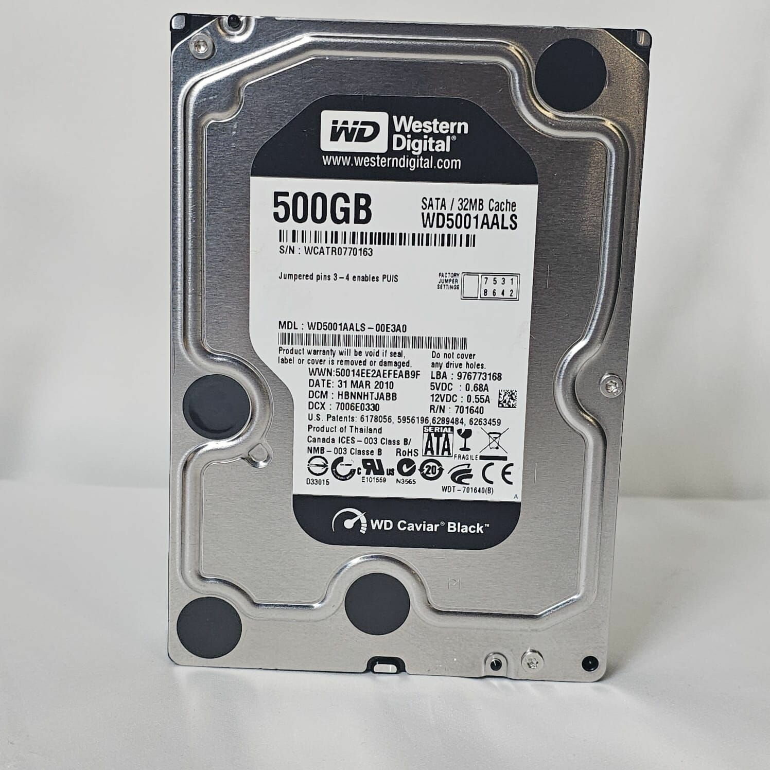 Жесткий диск Western Digital Blue 500GB WD5001AALS, 3.5", SATA 6 Gb/s