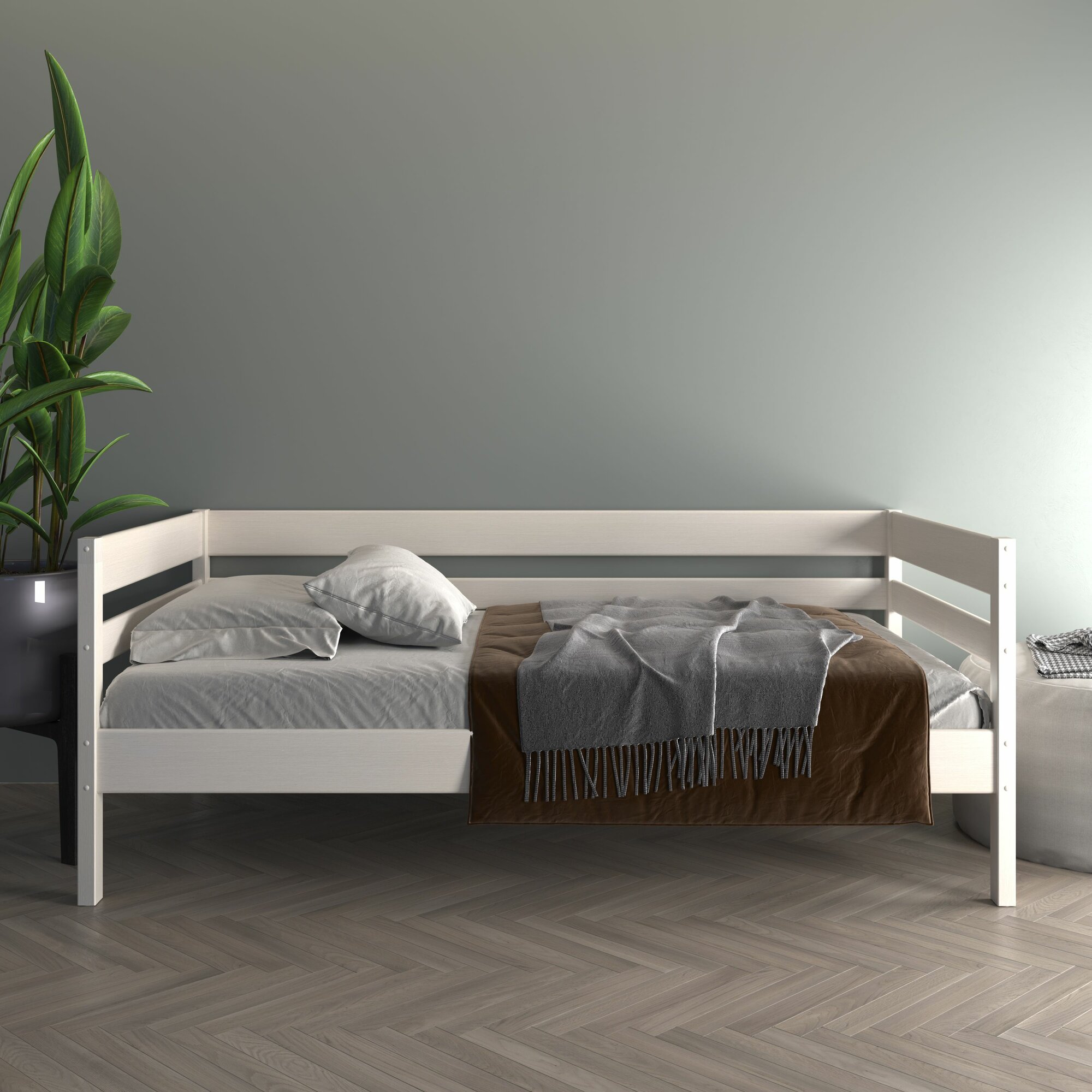 Кровать-тахта односпальная, 80х200 см, Hansales, деревянная, из массива березы, с тремя спинками, цвет белый