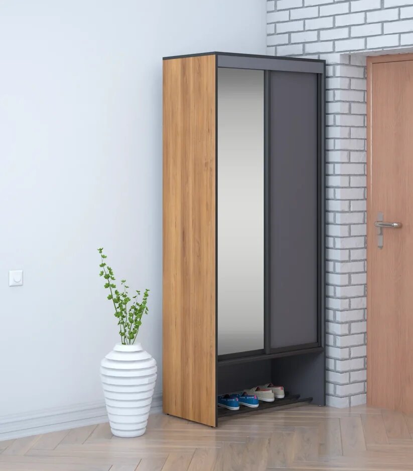 Шкаф- купе с зеркалом Ивару Ольга Лофт 10 Дуб Крафт Золотой 83x46x200, см
