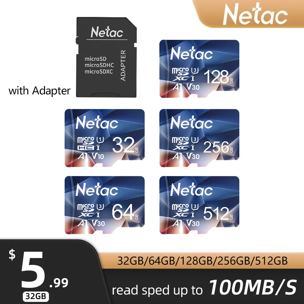 Netac microSD карта памяти 512 ГБ, 256 ГБ, 128 ГБ, 64 ГБ, 32 ГБ 32GB