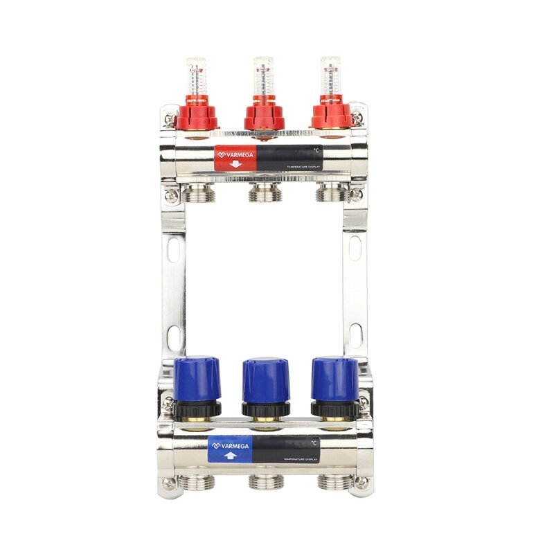 Varmega Коллектор С расходомерами без кранов латунь 1", 3 выхода x 3/4"EK (1/6)