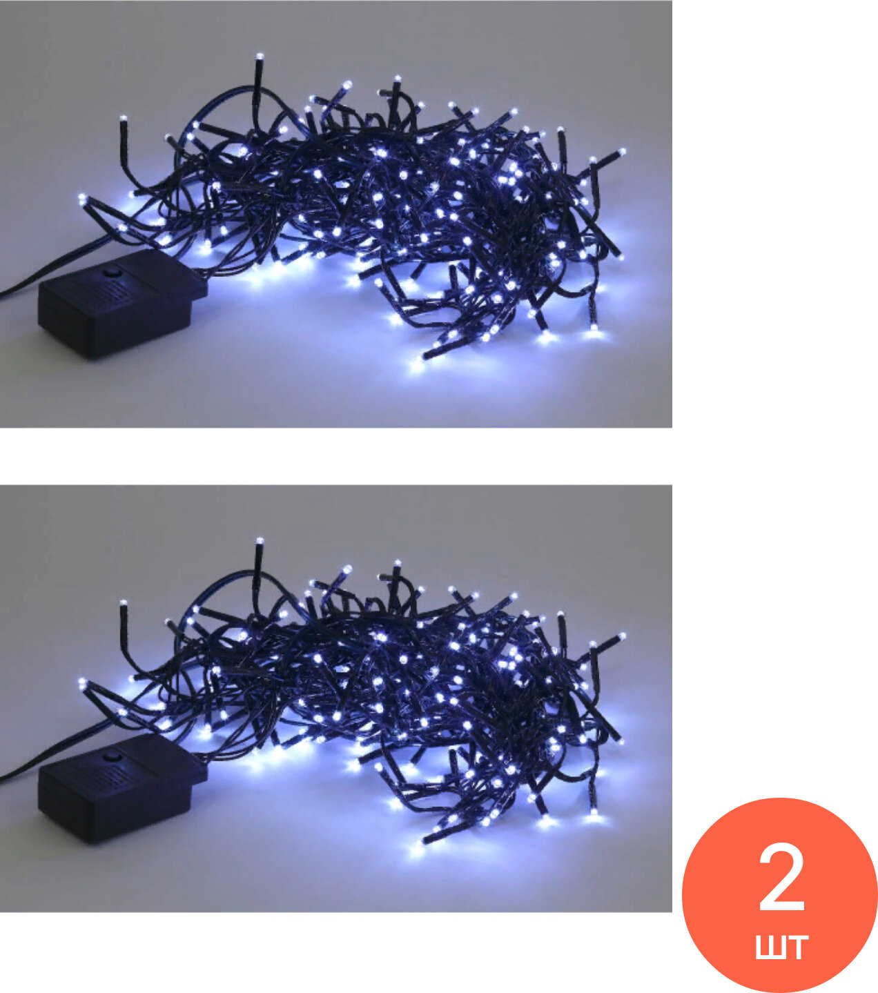 Гирлянда ЭРА ENIN - GC Нить Мишура, 200 минисветодиодов, холодный свет с зеленым проводом, длина 2.4м, IP20, Б0047969 / новогодние украшения для декора дома (комплект из 2 шт)