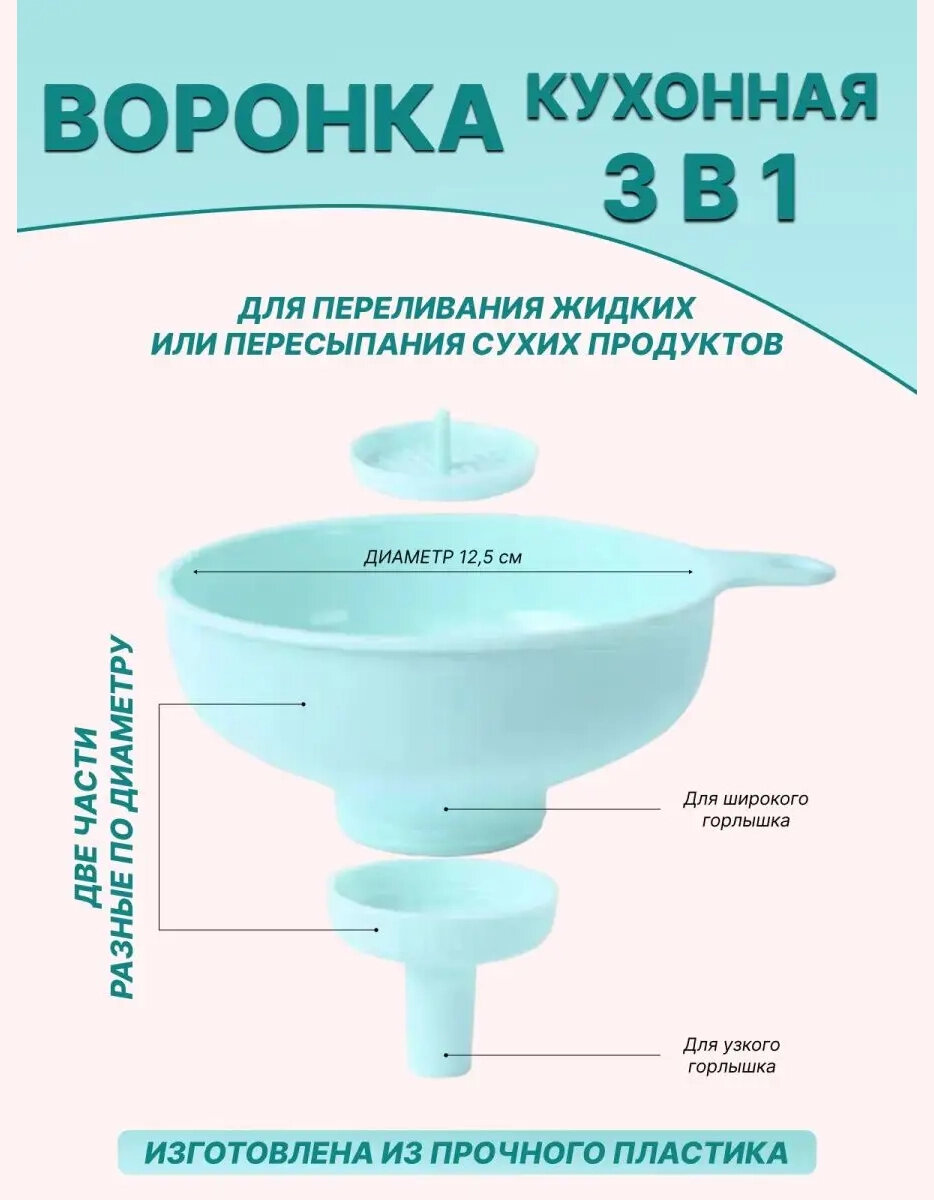 Воронка кухонная, 3 в 1, широкое горло, мягкая, силиконовая