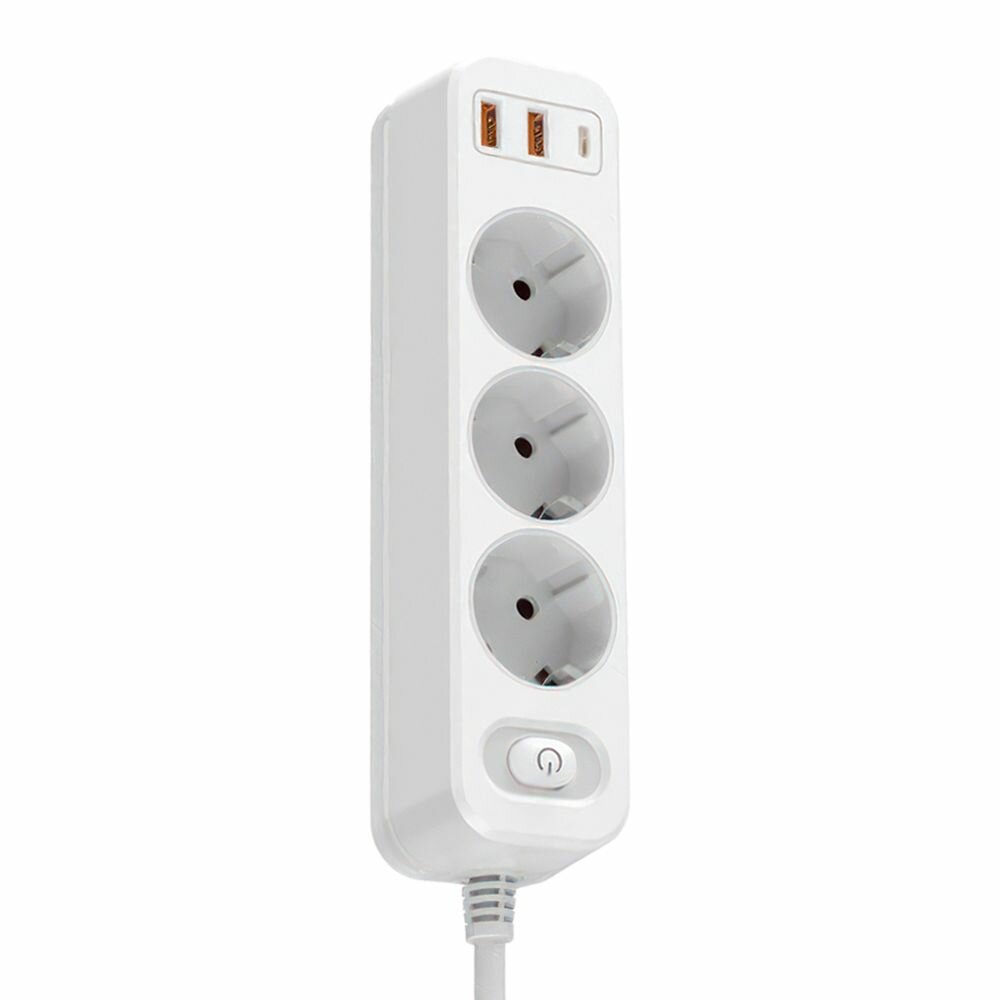 Удлинитель Earldom ET-SC13 3 розетки, 2A1C, 3000W, 16A, 1м (белый)