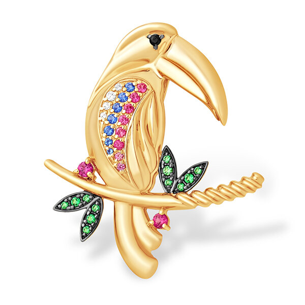 Брошь, красное золото, 585 проба, фианит