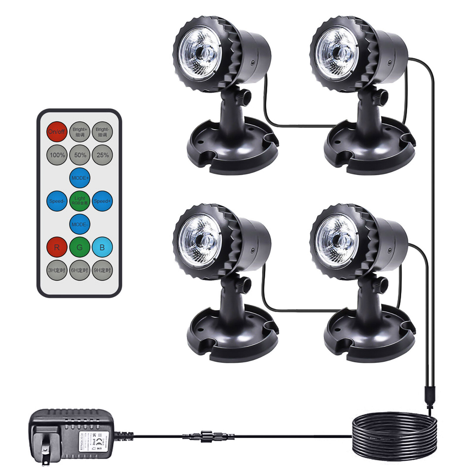 4PCS наружные ландшафтные прожекторы с дистанционным управлением RGB с изменяющимся