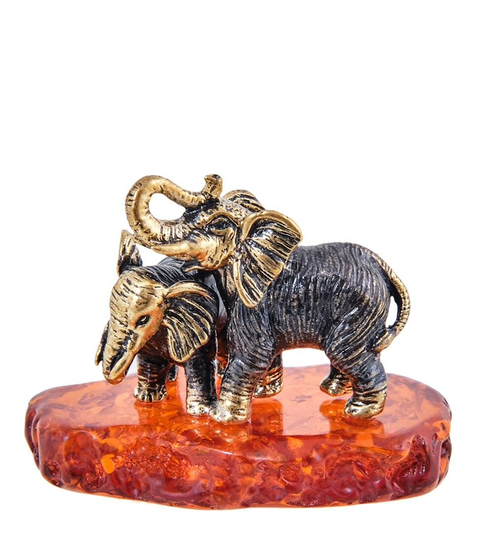 Фигурка Слоны (латунь, янтарь) A2036441 Народные промыслы, бронзовый