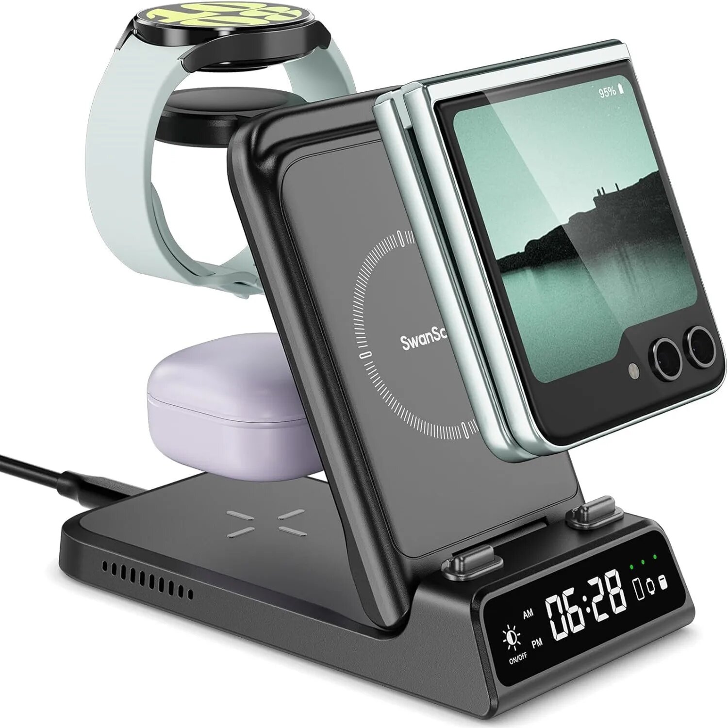 Зарядная станция SwanScout 703F для Samsung Z Flip 7 6 для Galaxy Watch 8 7 Buds 3, беспроводное зарядное устройство для Moto Razr 60 50 Ultra 40
