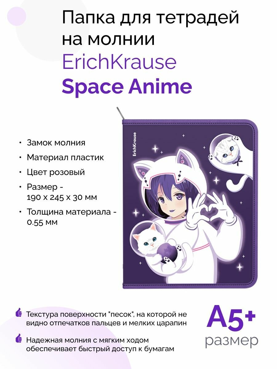 Папка для тетрадей на молнии пластиковая Space Anime