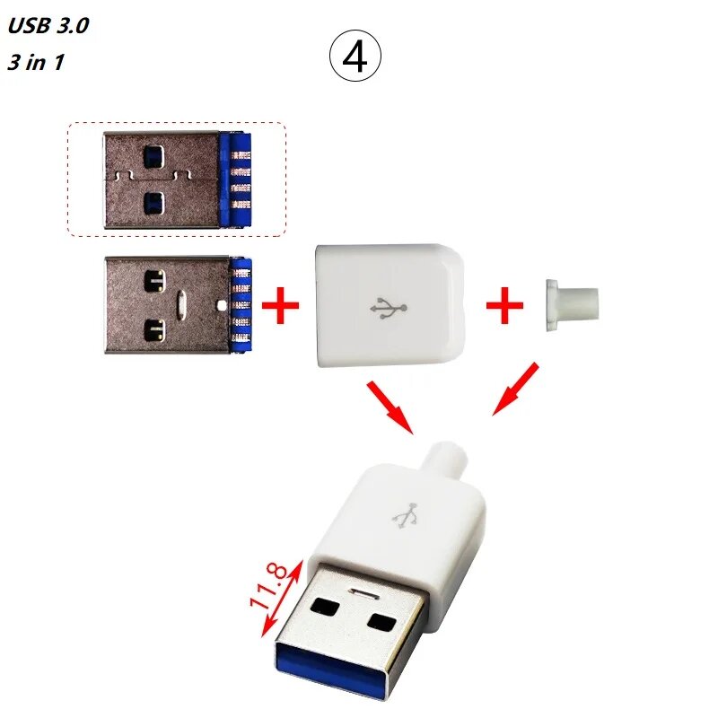 Комплект DIY разъемов USB Type-C 10 шт USB 3.0 3in1 White