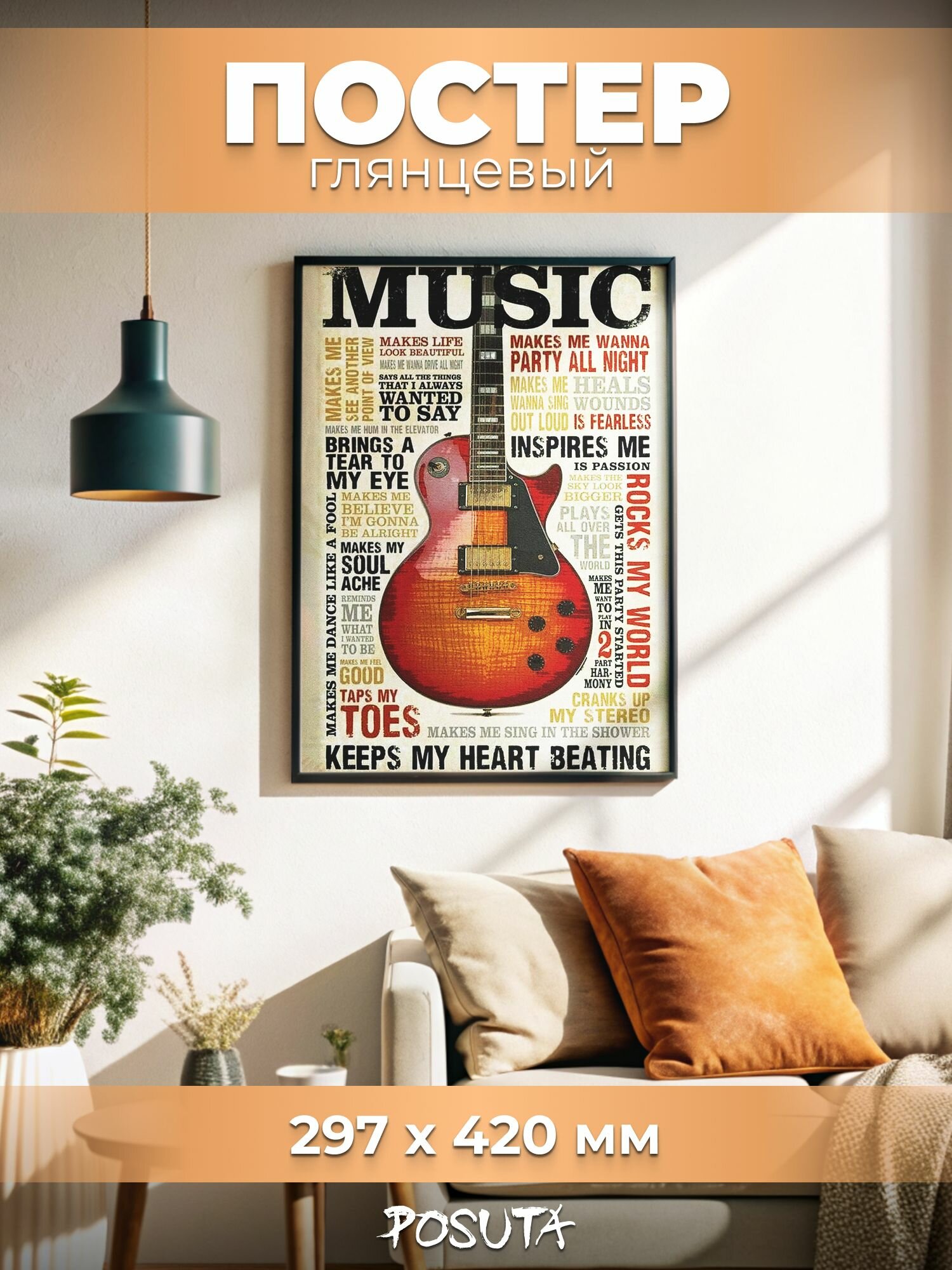 Постеры Гитара картины интерьерные
