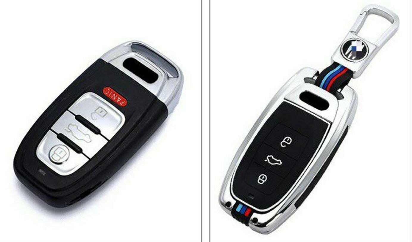 Чехол BGT для автомобильных ключей Audi (Ауди) , силикон, алюминий, ударопрочный, 6х2х8 см, черный