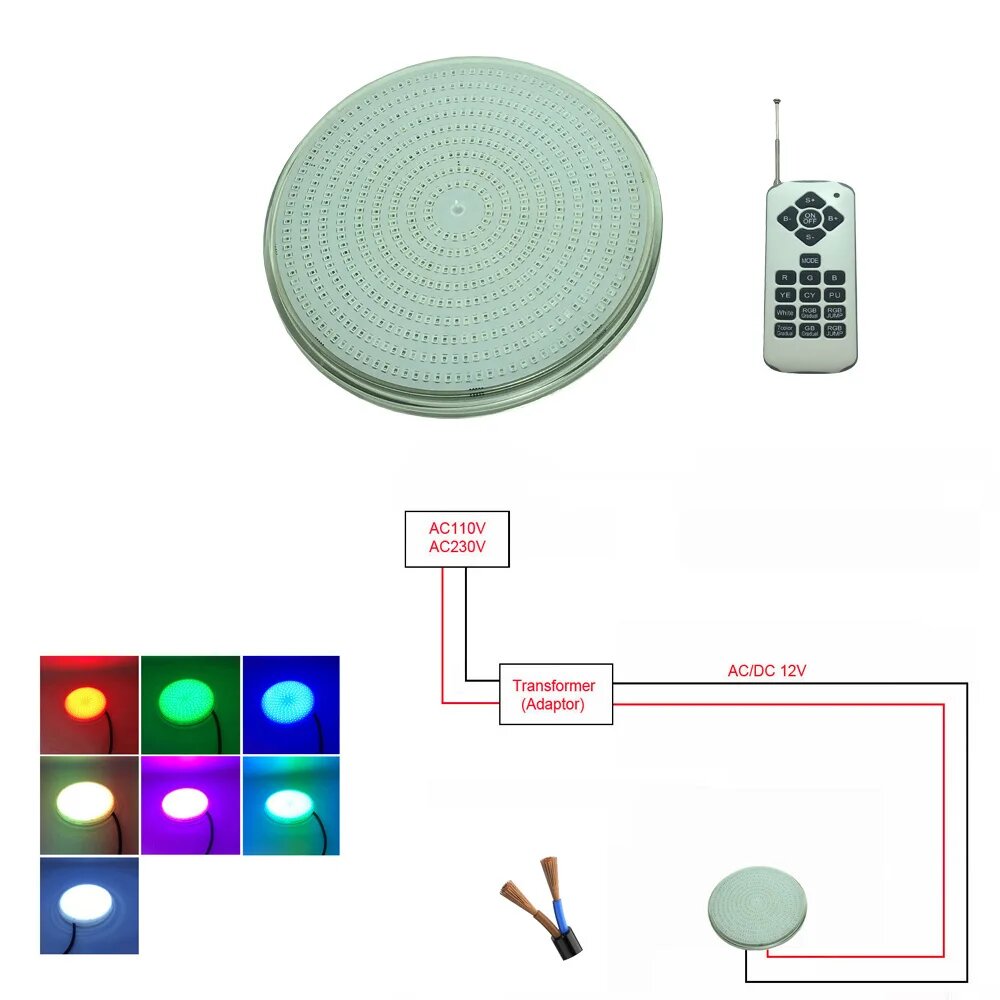 Подводный прожектор HKGOLDTURE RGB 18-42 Вт теплый/холодный белый RGB with remote, 35W