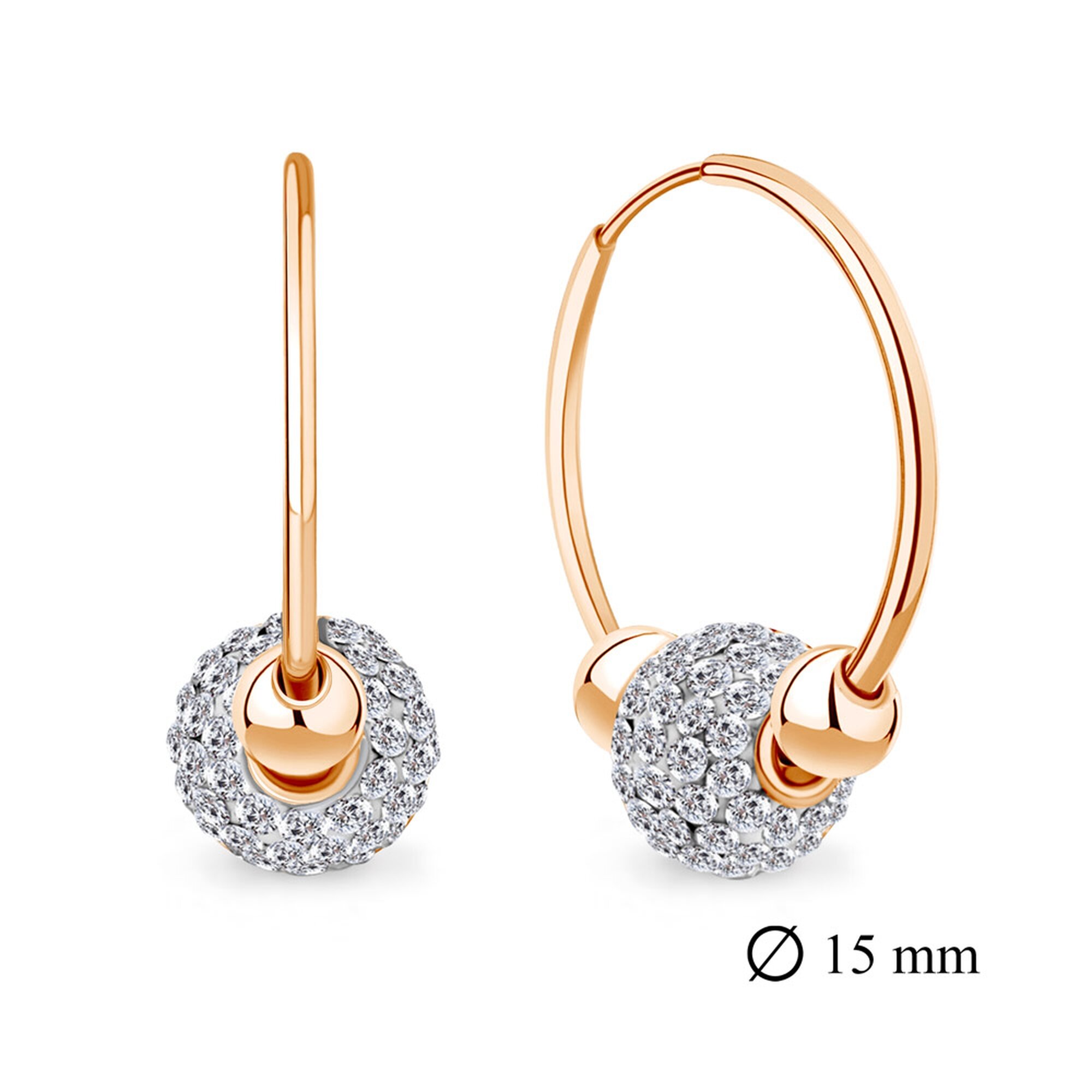 Серьги конго, серебро, 925 проба, золочение, кристалл