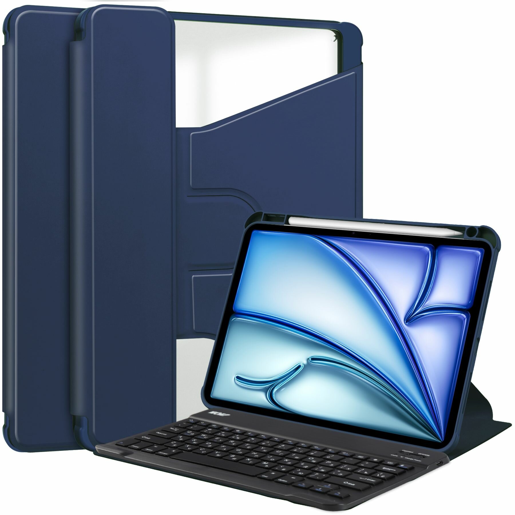 Чехол для iPad Air 13" (2024) / Pro 12.9" (2018-2022) с клавиатурой темно-синий