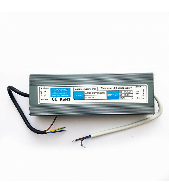 Блок питания 12 Вольт DC. 200 Ватт. Алюминиевый, compact IP67